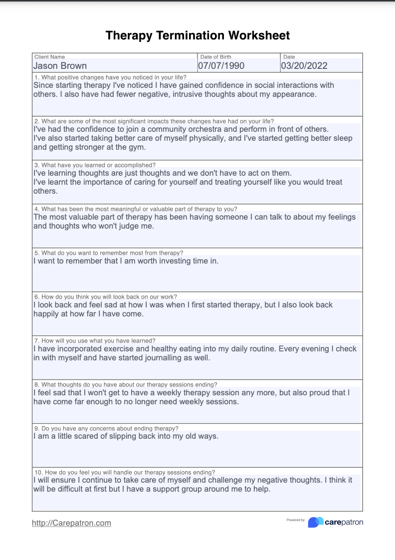 Therapy Termination Worksheet Example Free PDF Download